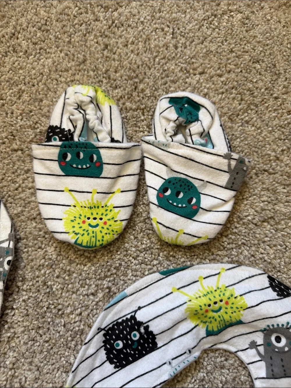 Accessories | Homemade Baby Monsters Bib Burp Cloth Bootie Slipper Set ...
